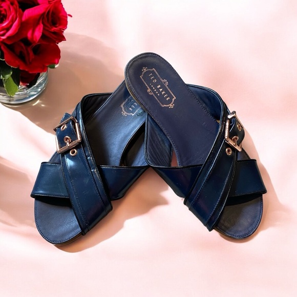 Ted Baker | Shoes | Ted Baker Lapham Leather Slide Sandals Navy Blue ...